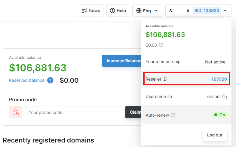 Where to find the reseller ID – Openprovider